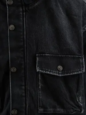 Balenciaga Long-sleeve Hooded Denim Jacket With Logo Detailing