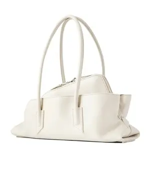 Attico Small Asymmetric Leather Shoulder Bag - White