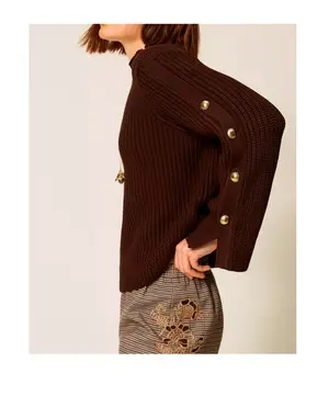 TWINSET Ribbed Mock Neck Button Detailed Long Sleeve Jumper