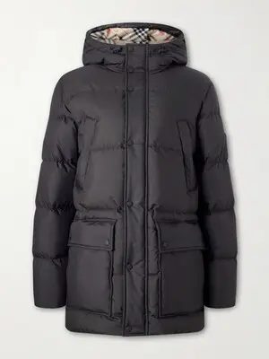 Burberry Quilted Down Hooded Jacket With Wool Trim - Black