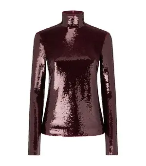 TOM FORD Sequinned Rollneck Top - Burgundy