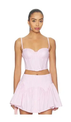FLEUR DU MAL Poplin Cropped Hamptons Bustier In Pink