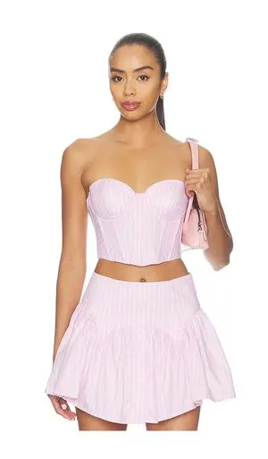 FLEUR DU MAL Poplin Cropped Hamptons Bustier In Pink