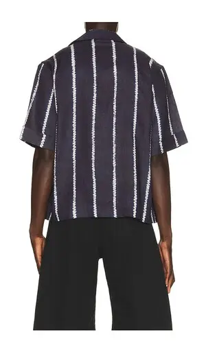 Commas Shibori Stripe Cuffed Camp Collar Shirt In Blue