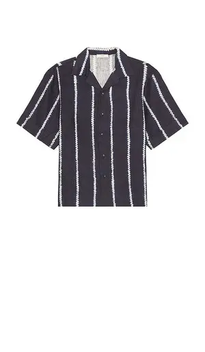 Commas Shibori Stripe Cuffed Camp Collar Shirt In Blue