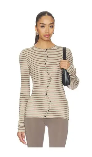 OPERASPORT Claire Seamless Cardigan In Taupe - Stripes