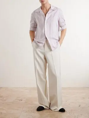 Zegna Striped Camp-collar Silk Shirt