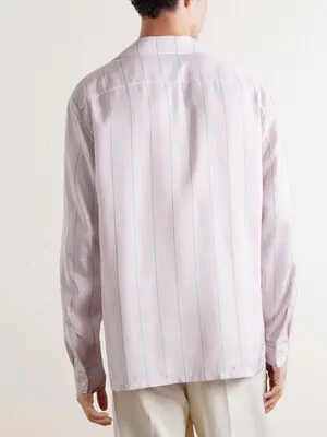 Zegna Striped Camp-collar Silk Shirt