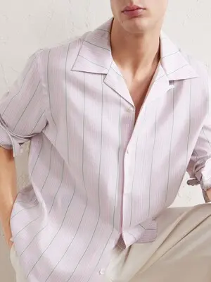 Zegna Striped Camp-collar Silk Shirt