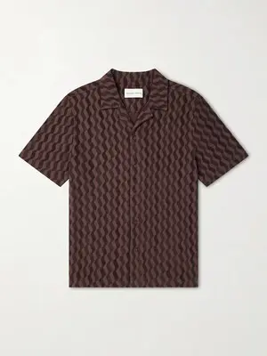Frescobol Carioca Roberto Terry Cotton And Linen-blend Jacquard Shirt - Brown