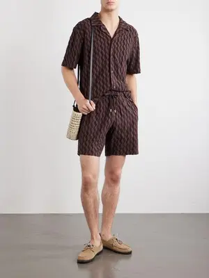 Frescobol Carioca Roberto Terry Cotton And Linen-blend Jacquard Shirt - Brown