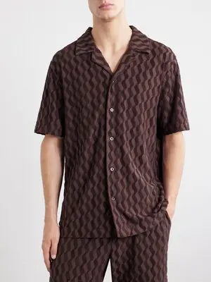 Frescobol Carioca Roberto Terry Cotton And Linen-blend Jacquard Shirt - Brown
