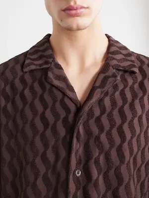 Frescobol Carioca Roberto Terry Cotton And Linen-blend Jacquard Shirt - Brown