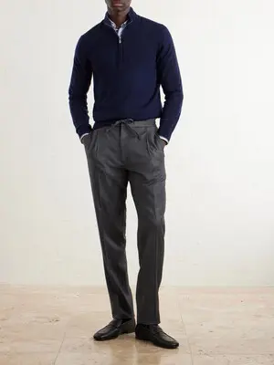 LARDINI Straight-leg Wool And Cashmere-blend Flannel Trousers - Gray