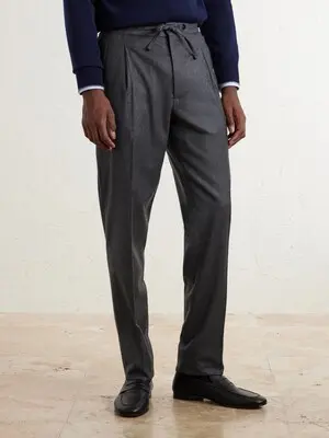 LARDINI Straight-leg Wool And Cashmere-blend Flannel Trousers - Gray