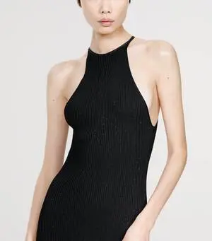 TOM FORD Rib-knit Micro Sequin Halterneck Maxi Dress