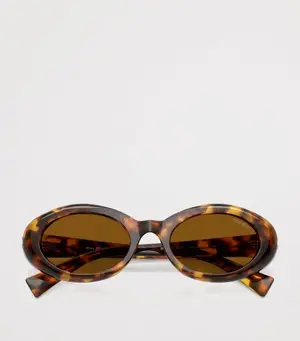 Miu Miu Oval Tortoiseshell Wrap-around Sunglasses - Brown