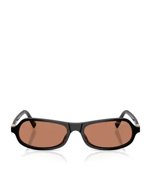 Miu Miu Irregular Oval Sunglasses With Logo Accents - Black