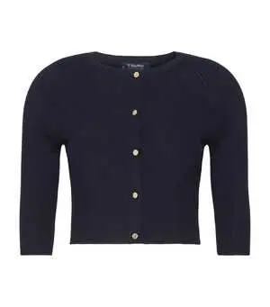 Max Mara Virgin Wool Cropped Cardigan - Navy