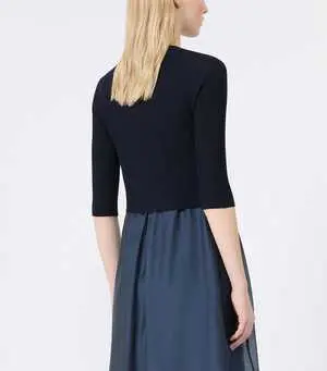 Max Mara Virgin Wool Cropped Cardigan - Navy
