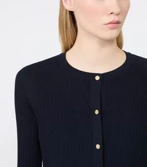 Max Mara Virgin Wool Cropped Cardigan - Navy