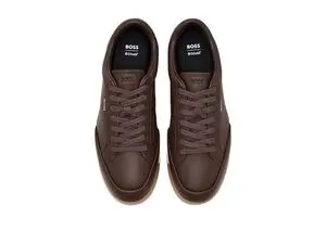 BOSS Nitan Leather Low Top Sneakers - Brown