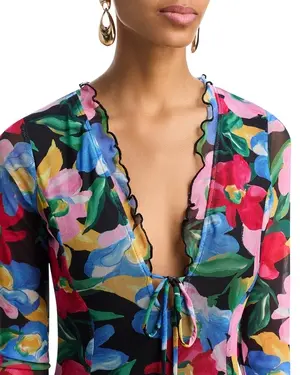 Aqua Floral Mesh V Neck Maxi Dress Exclusive