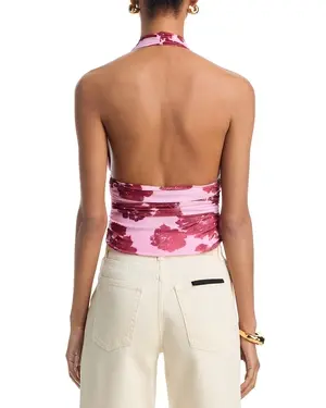 Aqua Floral Mesh Halter Top Exclusive