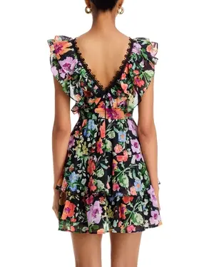 Aqua Floral Ruffle Sleeve Mini Dress