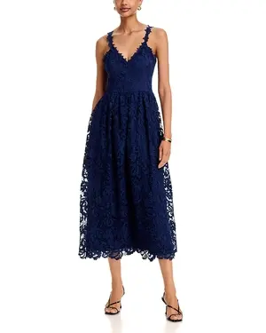 Aqua Lace Drop Waist Midi Dress Exclusive - Navy
