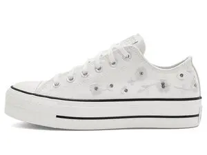 CONVERSE Chuck Taylor All Star Lift Platform Sequin Flowers Low Top Sneakers - White