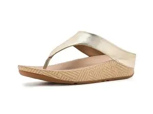 Fitflop Lulu Lux Graphic-weave Leather Toe-post Wedge Sandals - Gold