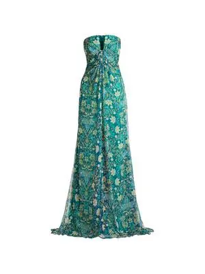 Tadashi Shoji Floral-print Strapless Maxi Dress - Green