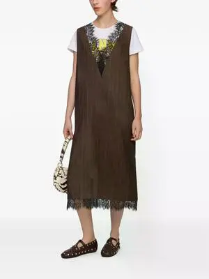 GANNI Pinstriped Lace-trim Midi Dress