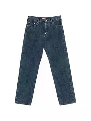 Kenzo Straight-leg Jeans With Signature Logo Embroidery - Blue