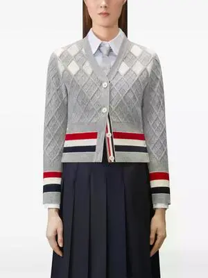 Thom Browne Intarsia Argyle Pointelle Cardigan