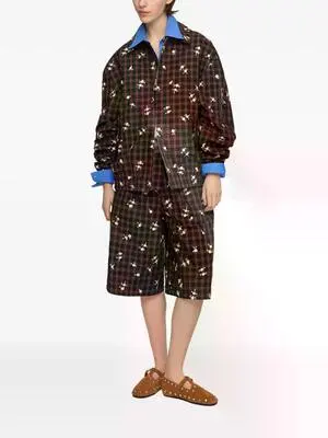 GANNI Floral Check Bomber Jacket - Brown