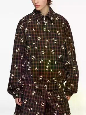 GANNI Floral Check Bomber Jacket - Brown