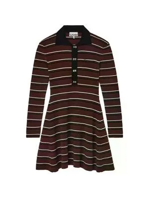 GANNI Striped Polo Mini Dress - Brown