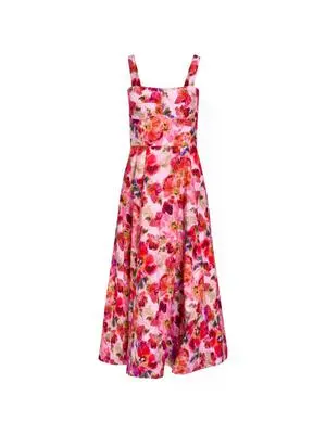 Saloni Sabrina Floral Print Midi Dress - Pink