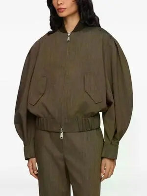GANNI Mélange-effect Puff-sleeve Bomber Jacket