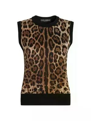 Dolce & Gabbana Leo-print Wool Crewneck Top