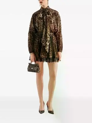 Dolce & Gabbana Leo-print Silk Chiffon Shirt - Brown