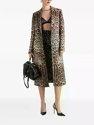 Dolce & Gabbana Leo-print Brocade Single-breasted Coat With Jewel Buttons