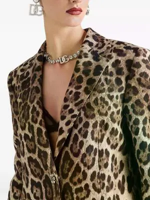 Dolce & Gabbana Leo-print Brocade Single-breasted Coat With Jewel Buttons