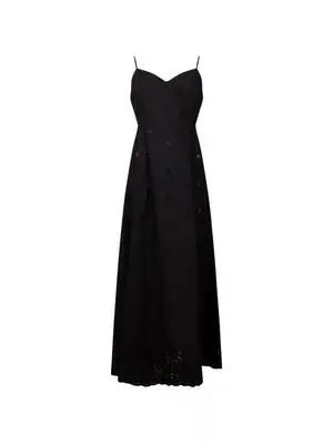 MC2 SAINT BARTH Broderie-anglaise Smocked-waist Maxi Dress - Black