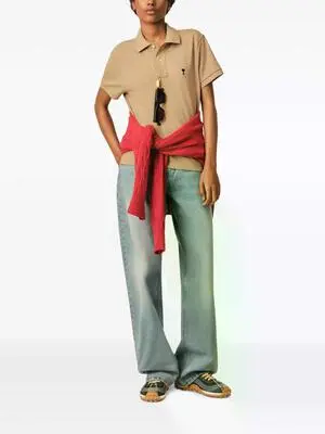AMI Paris Cotton Polo Shirt With De Coeur Embroidery