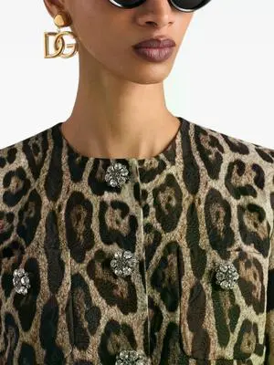 Dolce & Gabbana Leo-print Brocade Single-breasted Jacket With Jewel Buttons