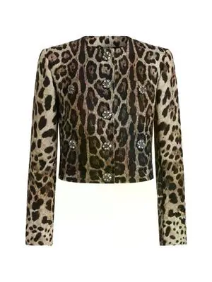 Dolce & Gabbana Leo-print Brocade Single-breasted Jacket With Jewel Buttons