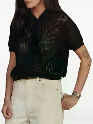 The Great. Crochet Short-sleeve Shirt - Black